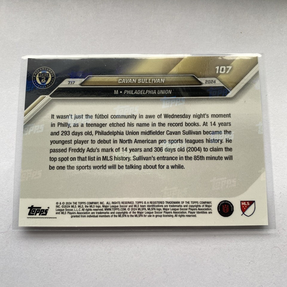 Cavan Sullivan ⚽ ⚽ ⚽ Youngest Debut Pro Sports NA 2024 MLS TOPPS NOW ...