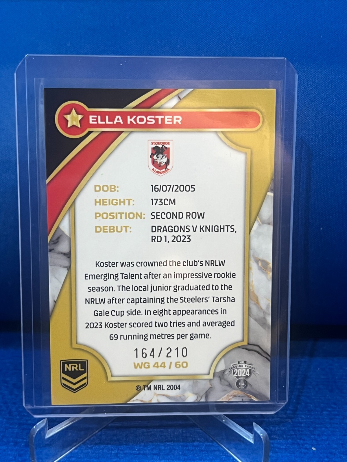 2024 NRL TRADERS TITANIUM WOMENS GOLD - ELLA KOSTER - DRAGONS #164/210 ...