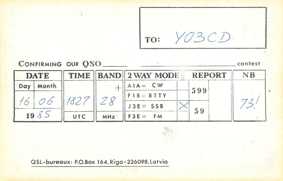 QSL Radio Amateur Station USSR Soviet Union Riga Latvia heraldry 1985 ...