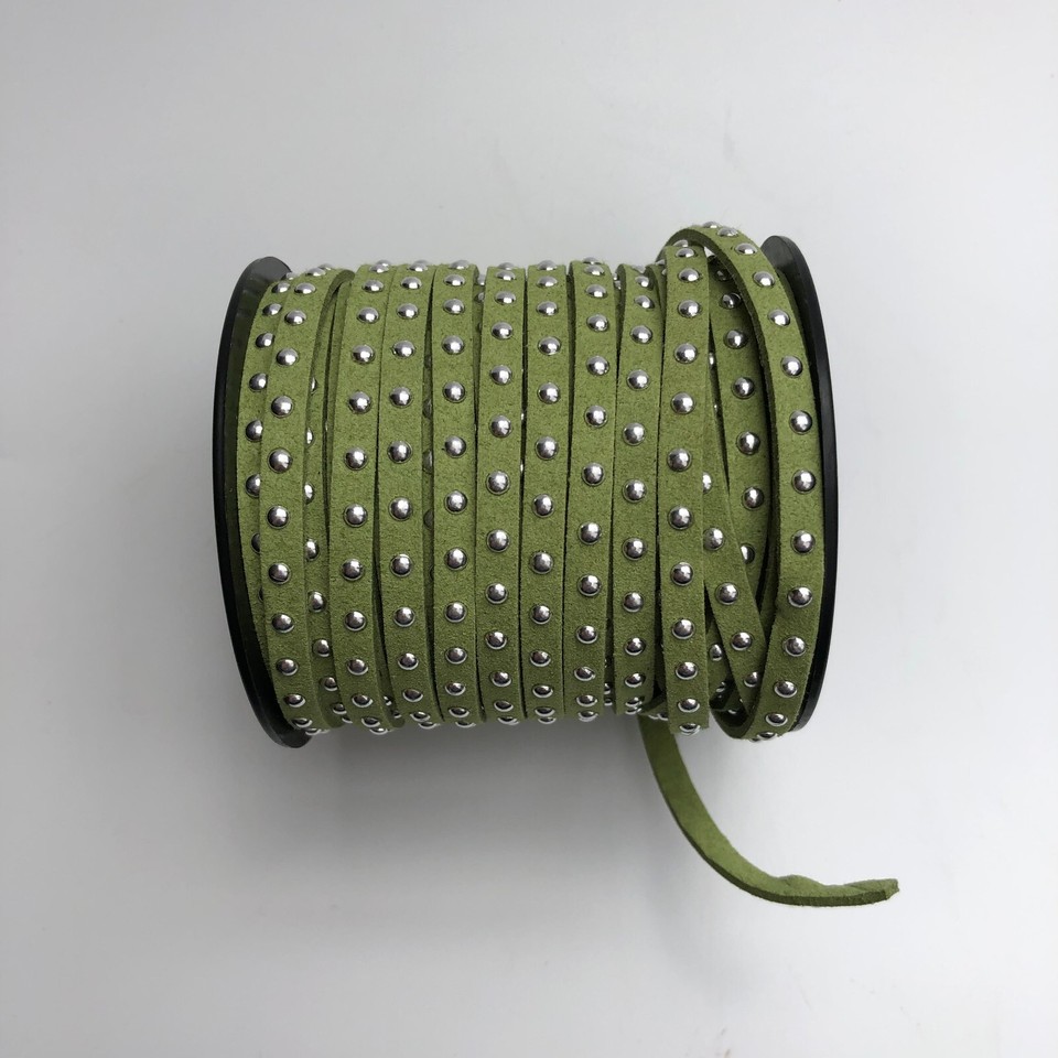 1M Green Suede Faux Leather Cord Silver Studs 5mm Lace String Jewellery ...