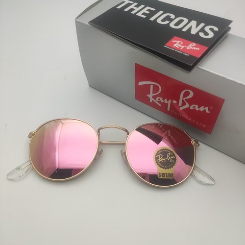 Ray-Ban RB3447 Round Metal 50-21,Glod Frame Mirror Pink Lenses ...