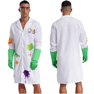 Men Suit Crazy Scientist Outfit Halloween Set Graffiti Costume Nurse ...