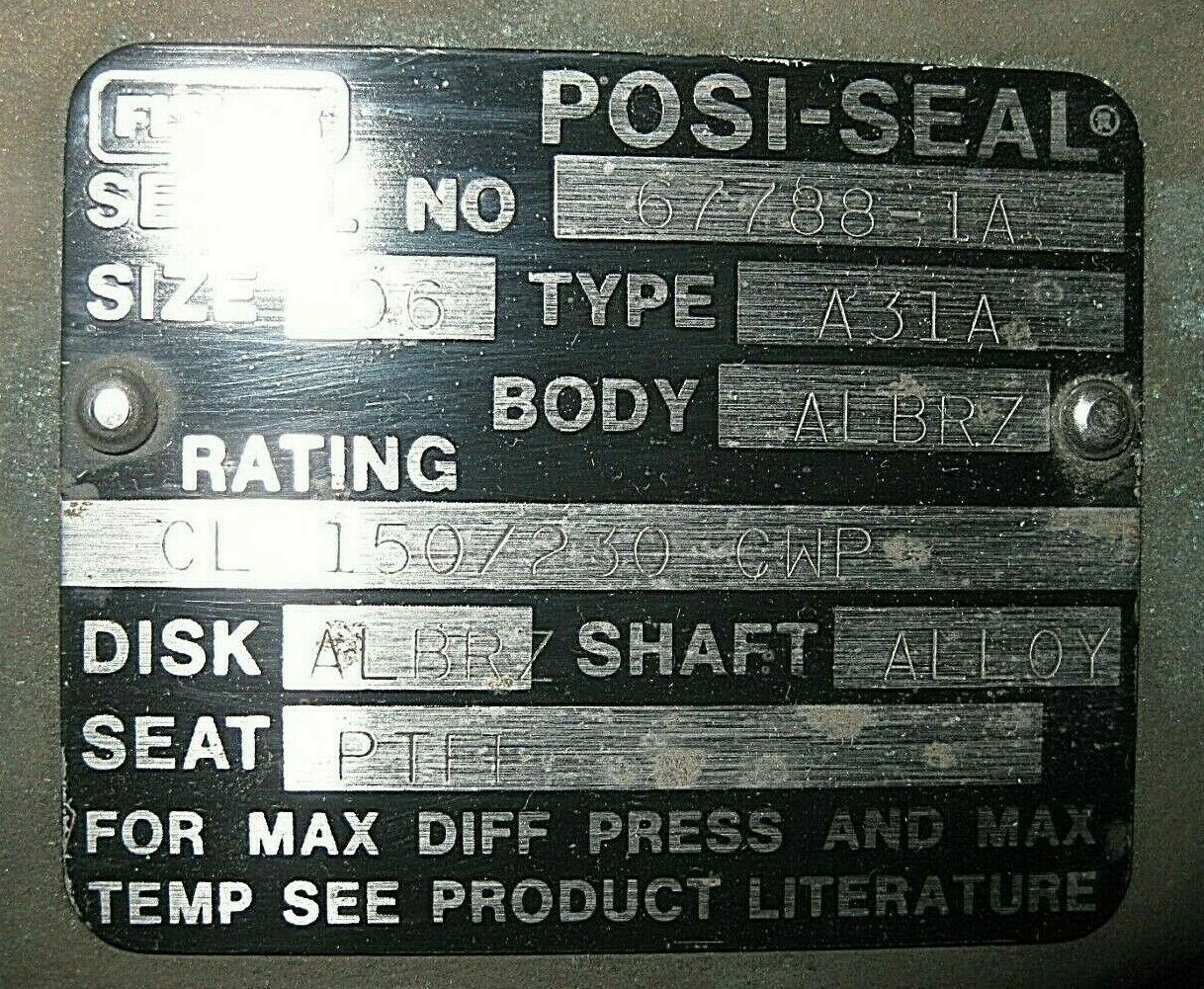 FISHER Posi-Seal Wafer Butterfly Valve 6" 150# Type A31A Al Brz | eBay