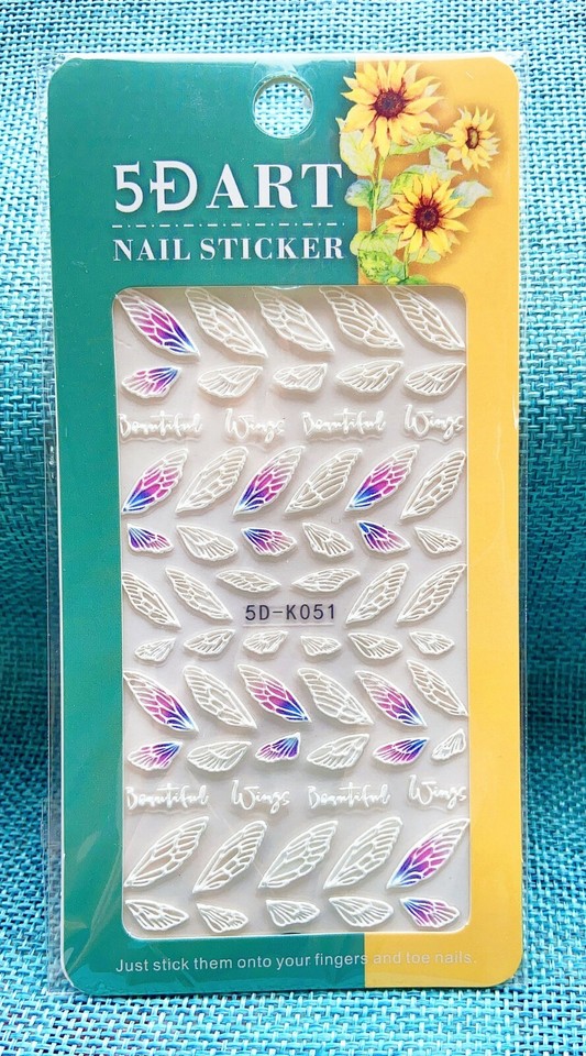 5D Nail Stickers Party Wing Flowers Wedding Embossed Decals Nail Art ...