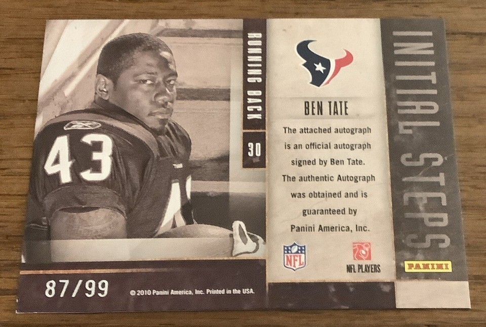 BEN TATE 2010 Limited Initial Steps ROOKIE Autographs 87/99 HOUSTON ...