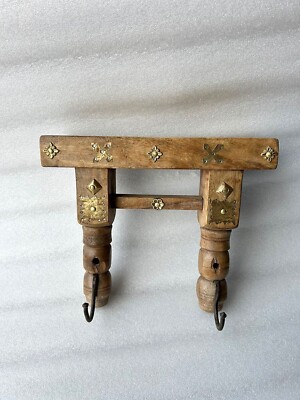 Old Wooden Brass Work Hanger Vintage Wall Hanging Key Holder Wall Decor ...