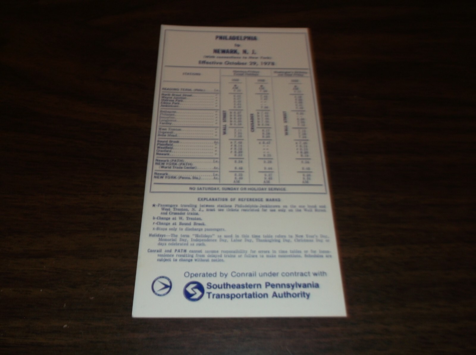 OCTOBER 1978 CONRAIL/SEPTA FORM RR-11 NEWARK, NJ PHILADELPHIA PUBLIC ...
