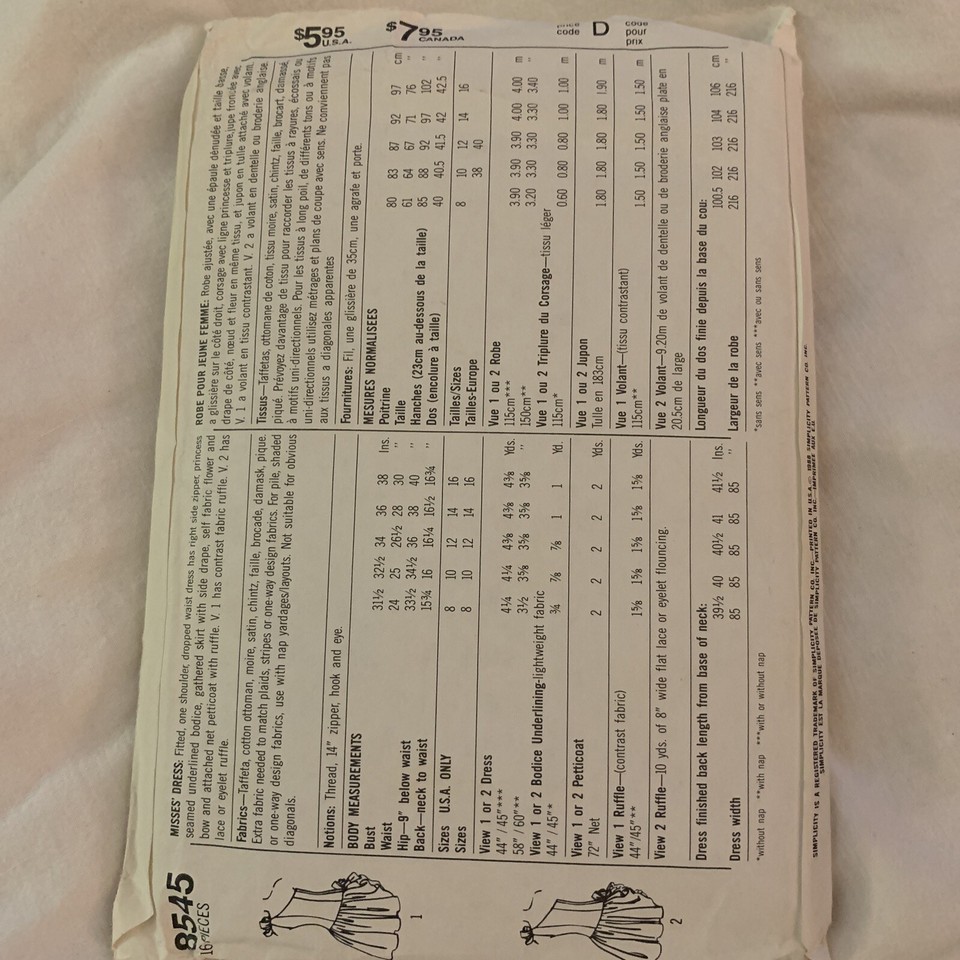 Vintage 80s Simplicity 8545 Belle France Misses' Cocktail Prom Dress ...