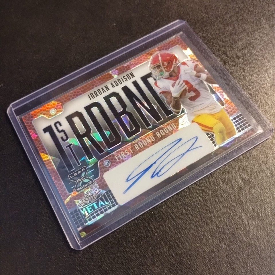 #1/1 Jordan Addison Pigskin Ice Auto 2023 Leaf Metal Draft Autograph ...