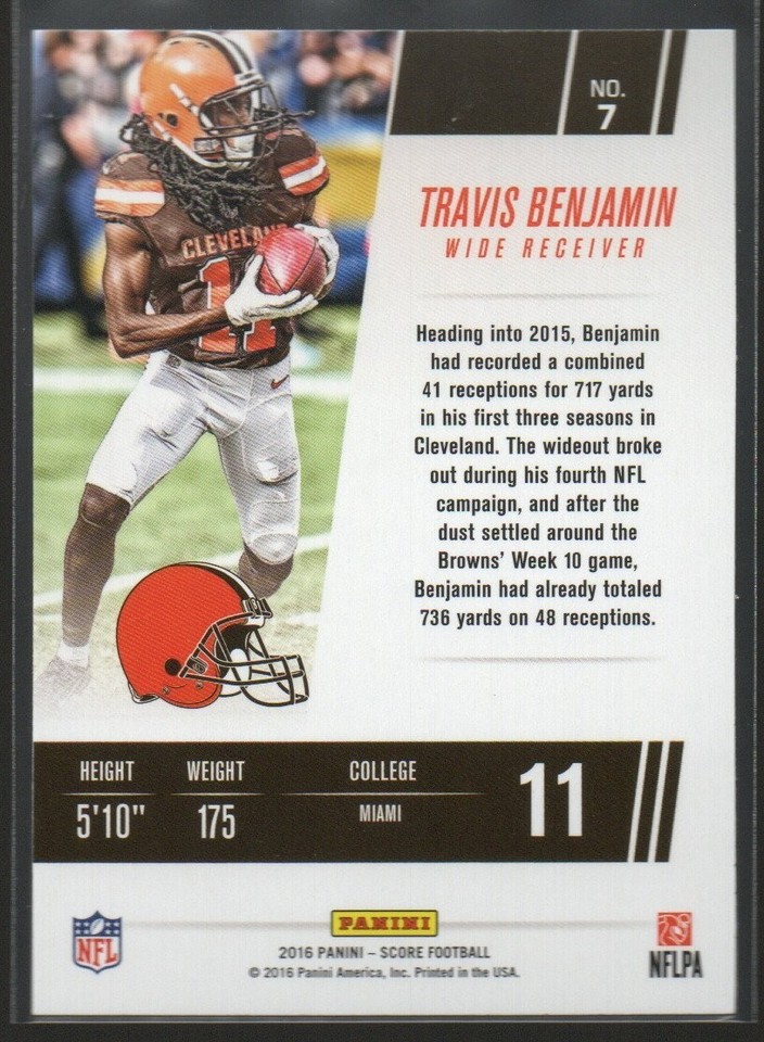 Travis Benjamin 2016 Score Franchise Red #7 Cleveland Browns Miami ...