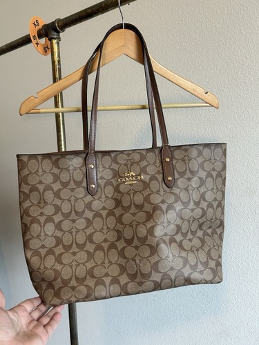 Coach 76636 Town Tote Purse Shoulder Handbag - Brown 193971252643| eBay