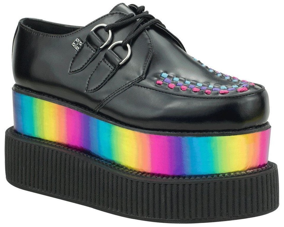 T.U.K. A8641 Rare Tuk Black Leather Triple Rainbow Sole Viva Creepers ...