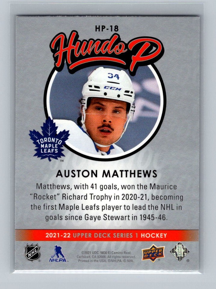 2021-22 UD Series 1 Hundo P #HP-18 Auston Matthews Toronto Maple Leafs ...