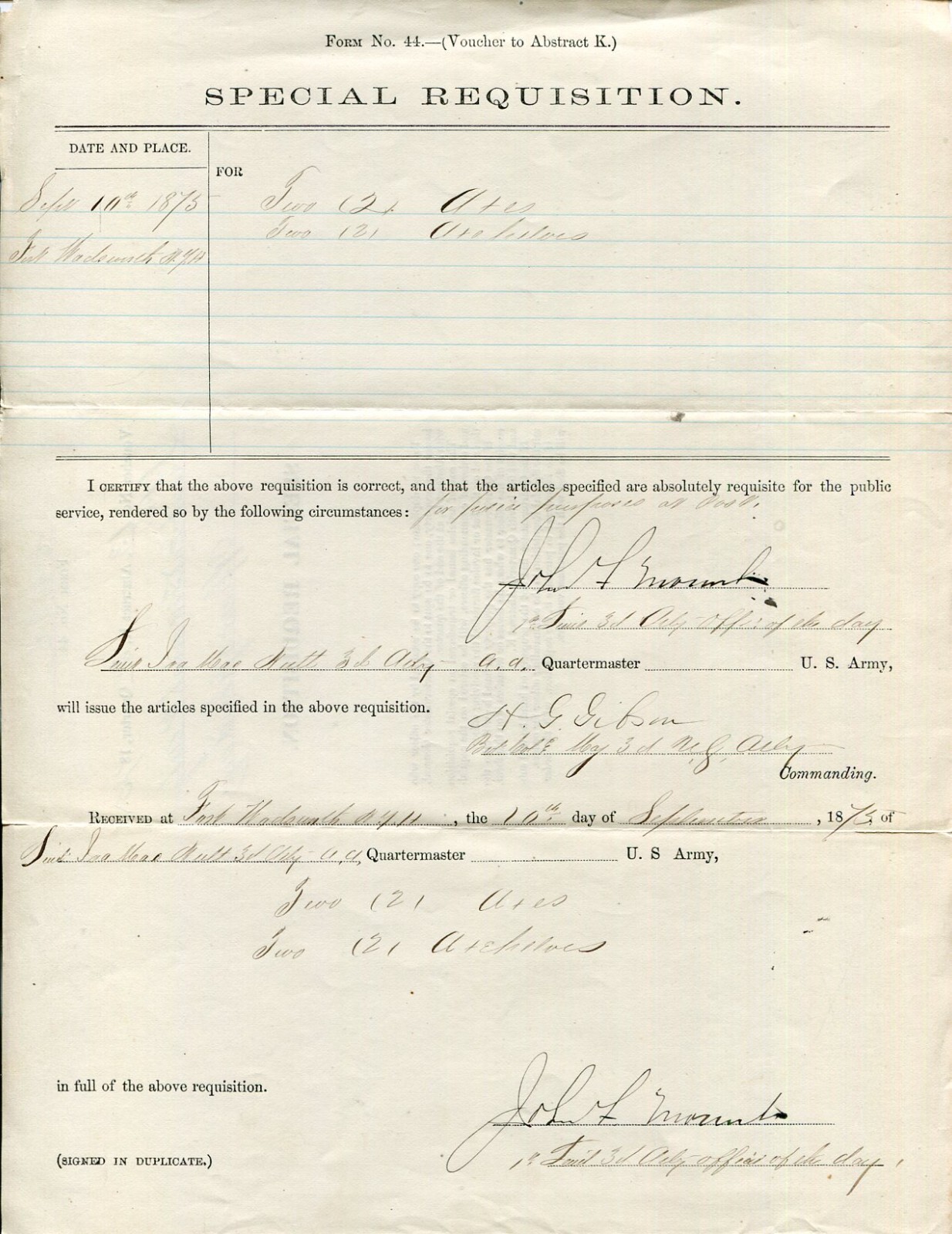 General Horatio Gates Gibson Civil War Chief Quartermaster Signed ...