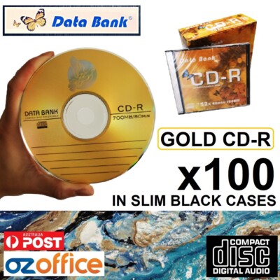 PREMIUM 100 x DATA BANK CD GOLD Blank CD-R 80min Recordable Disc TDK CD ...