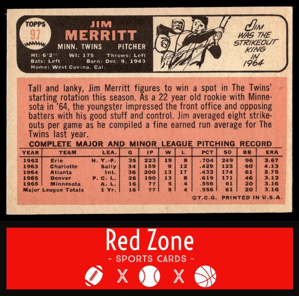 1966 Topps - #97 Jim Merritt EX+ | eBay