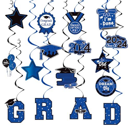 , 41 Pcs Blue Graduation Hanging Decorations 2024 - No DIY, Blue and ...