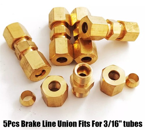 Straight Brass Brake Line compression Fitting Unions for Tubing 3/16"OD ...