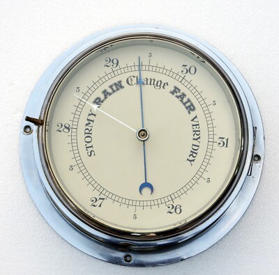 GIANT 27.5CM CIRCA 1930'S ENGLISH ALL BRASS BEVELED MARINE ANEROID ...