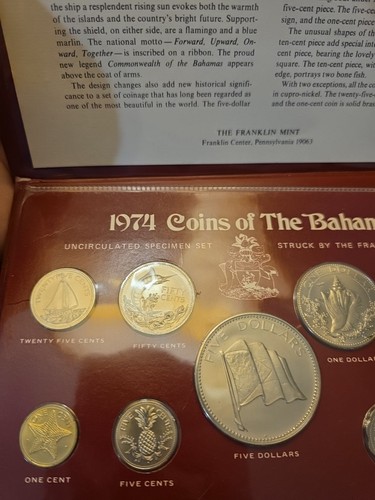 1975 Bahama Islands 9 Piece Silver Proof Set by The Franklin Mint COA ...