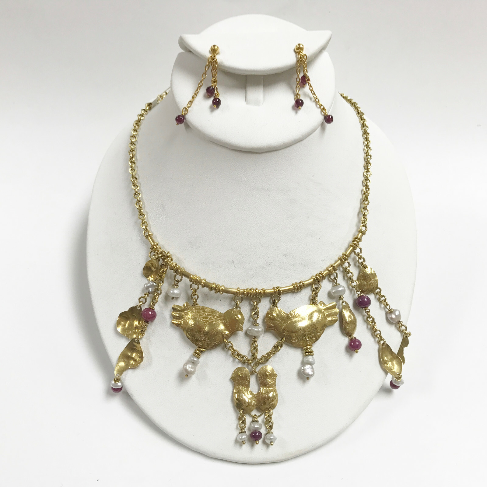 e793 Vintage 18K Yellow Gold Unique Misani Milan Handmade Pearl Garnet ...