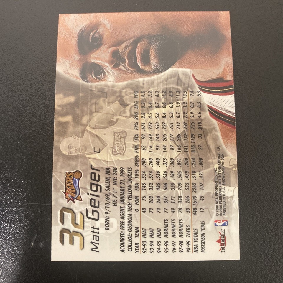 1999-00 Flair Showcase Philadelphia 76ers Basketball Card #32 Matt ...
