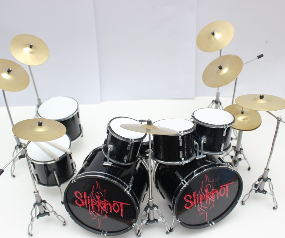 Slipknot Miniature Drum Set Kit Black Red Double Bass Drum Mini Replica ...