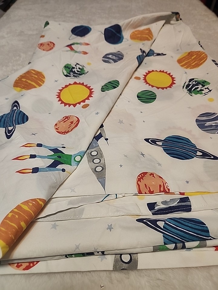 Pottery Barn Kids Solar System Twin Flat Sheet Spaceship Planets Blue Orange | eBay