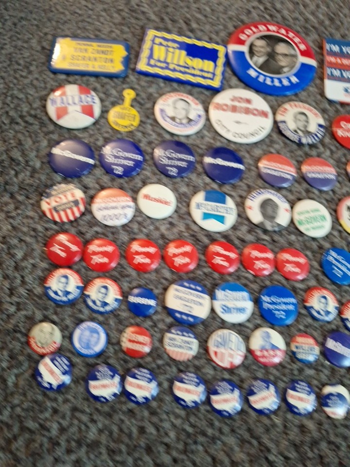 Lot Of 100 political pinback button pins McGovern Goldwater Wallace ...