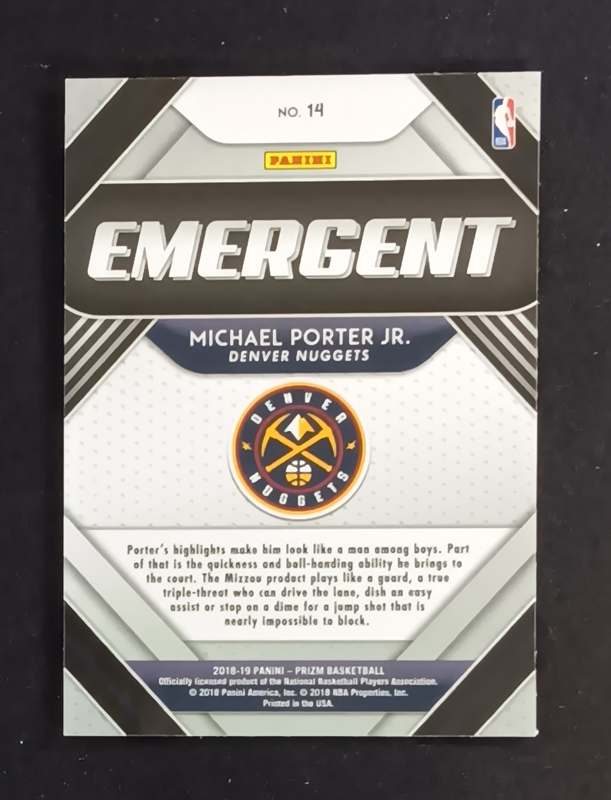 2018-19 Panini Prizm Emergent #14 Michael Porter Jr. - Denver Nuggets ...