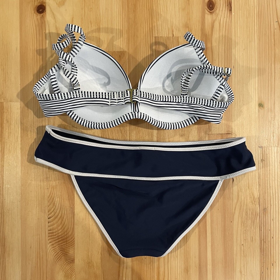 Women’s Small 2-Piece Bikini Swimsuit - Navy & White Striped | eBay UK
