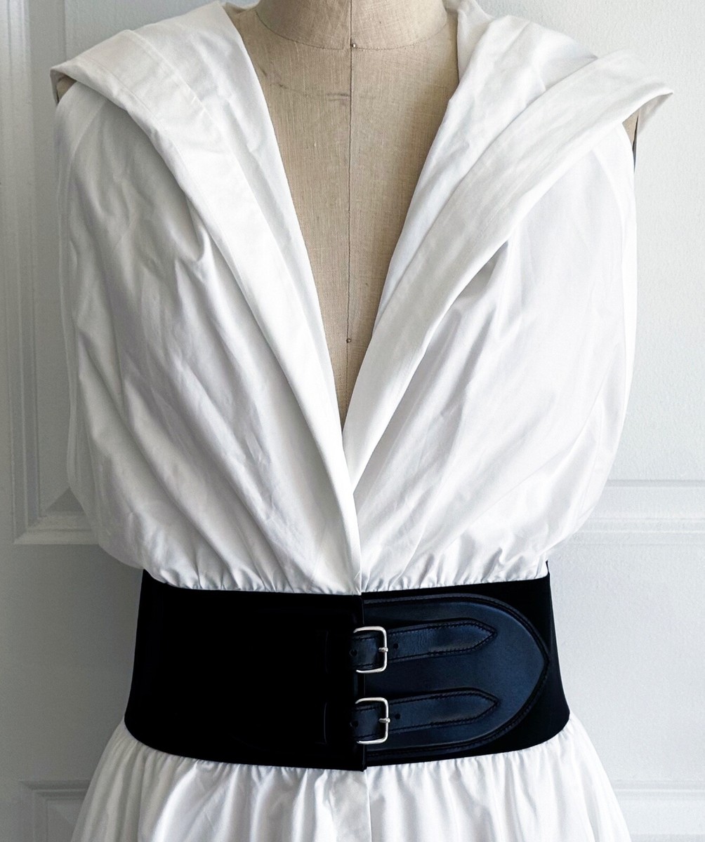 NEW $2670 Azzedine Alaia WHITE COTTON POPLIN HOOD LEATHER NEW $2670 Azzedine Alaia WHITE COTTON POPLIN HOOD LEATHER