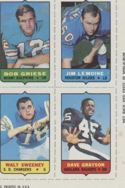 1969 Topps - Mini-Cards (4-in-1) Bob Griese, Walt Sweeney, Dave Grayson ...