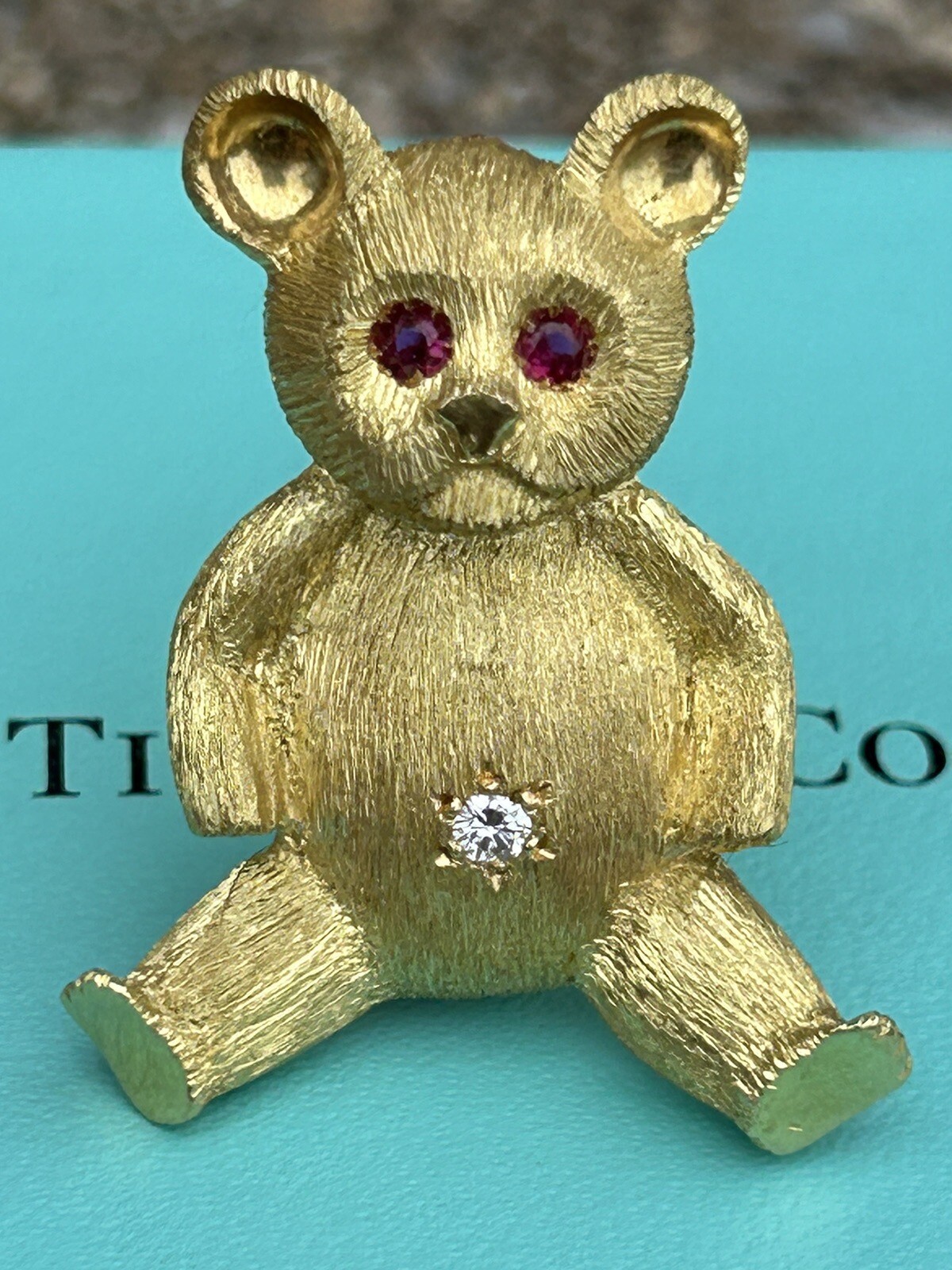 Tiffany & Co 18K Diamond Ruby Teddy Bear Pin Brooch 10.4 Gram .25 TCW ...