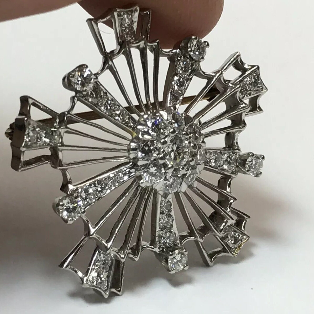 VINTAGE HIGH QUALITY PLATINUM & 14K GOLD SNOWFLAKE 1.75CT DIAMOND PIN ...