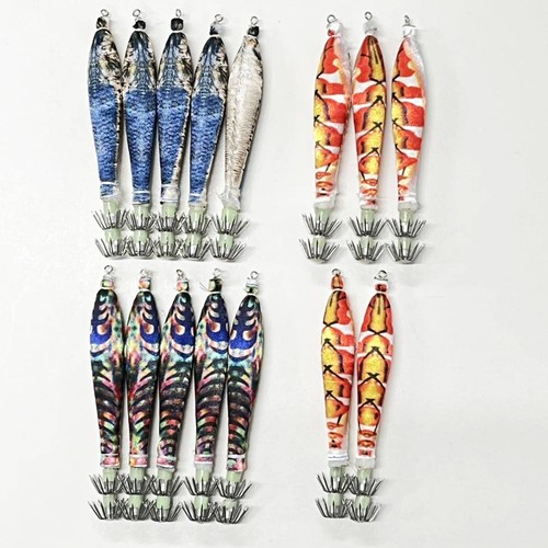 Floating Squid Jig No. 4, 15-piece, 3-color Trial Set, For Aori Squid ...