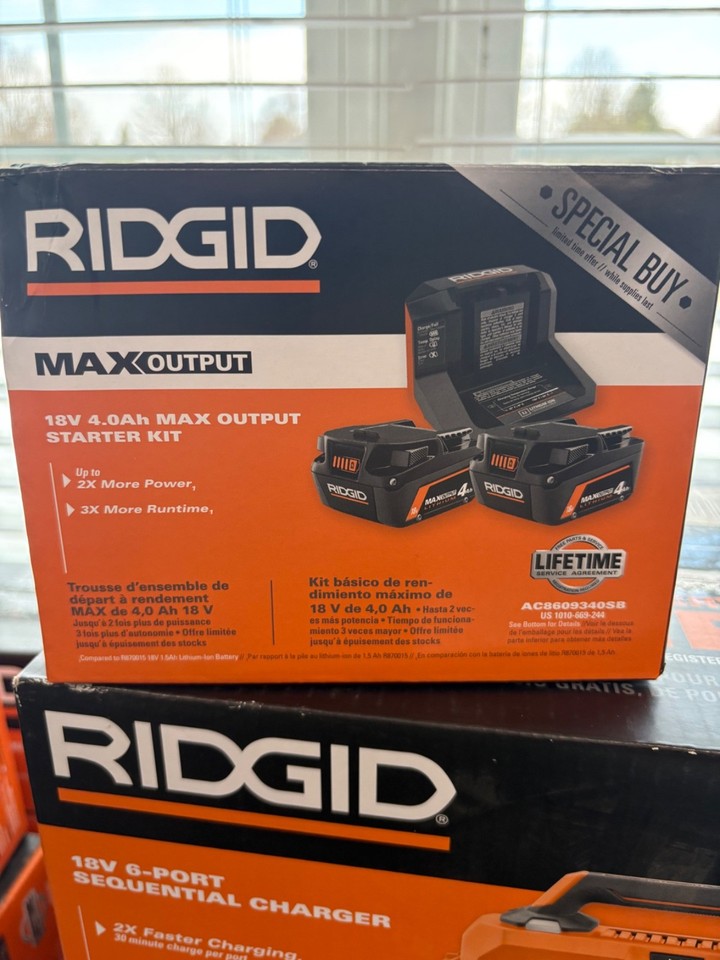 RIDGID 18V MAX Output Starter Kit with 2 Batteries Charger & Lifetime ...