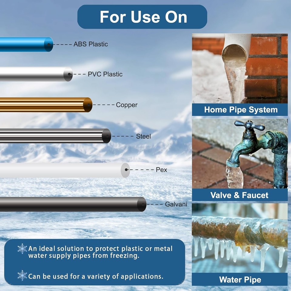 3FT Heat Tape for Water Pipes Freeze Protection IP65 Waterproof 7W/FT ...