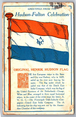 Postcard Hudson-Fulton Celebration Original Henrik Hudson Flag New York ...