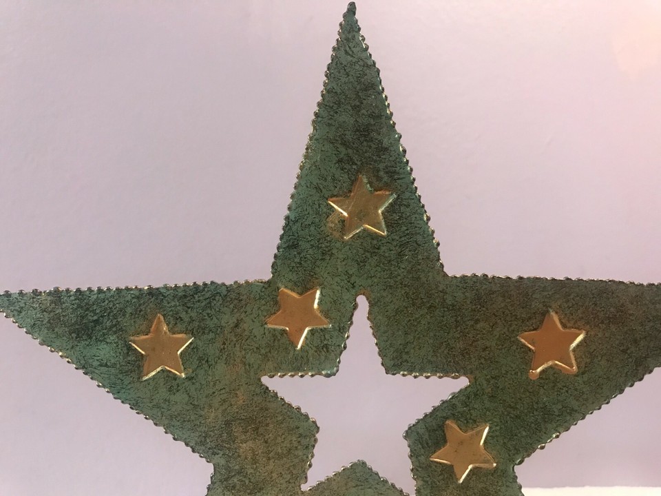 Christmas tree topper Metal 5 pt Star cutout & gold stars EX5158 | eBay