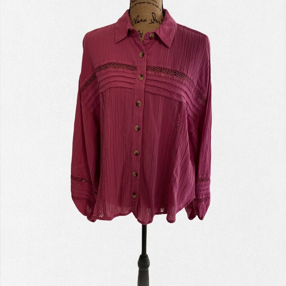 Free People Boho Raspberry Electra Sequin Button Down Top Medium NWT | eBay