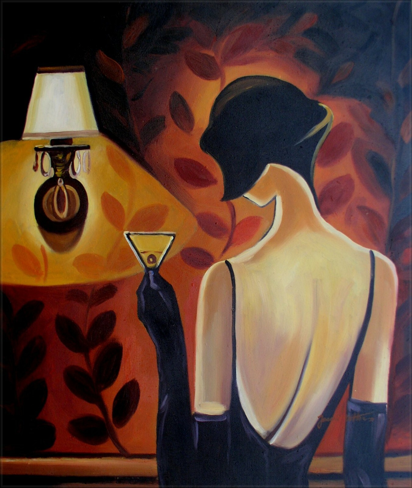 Framed Quality Hand Painted Oil Painting Young Lady at the Bar Rear ...