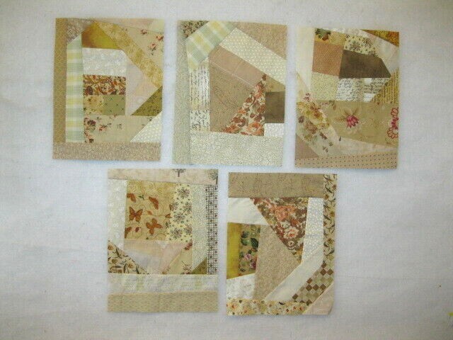 12 crazy, pieced, modern, large rectangular quilt blocks, tan/beige, 10 ...