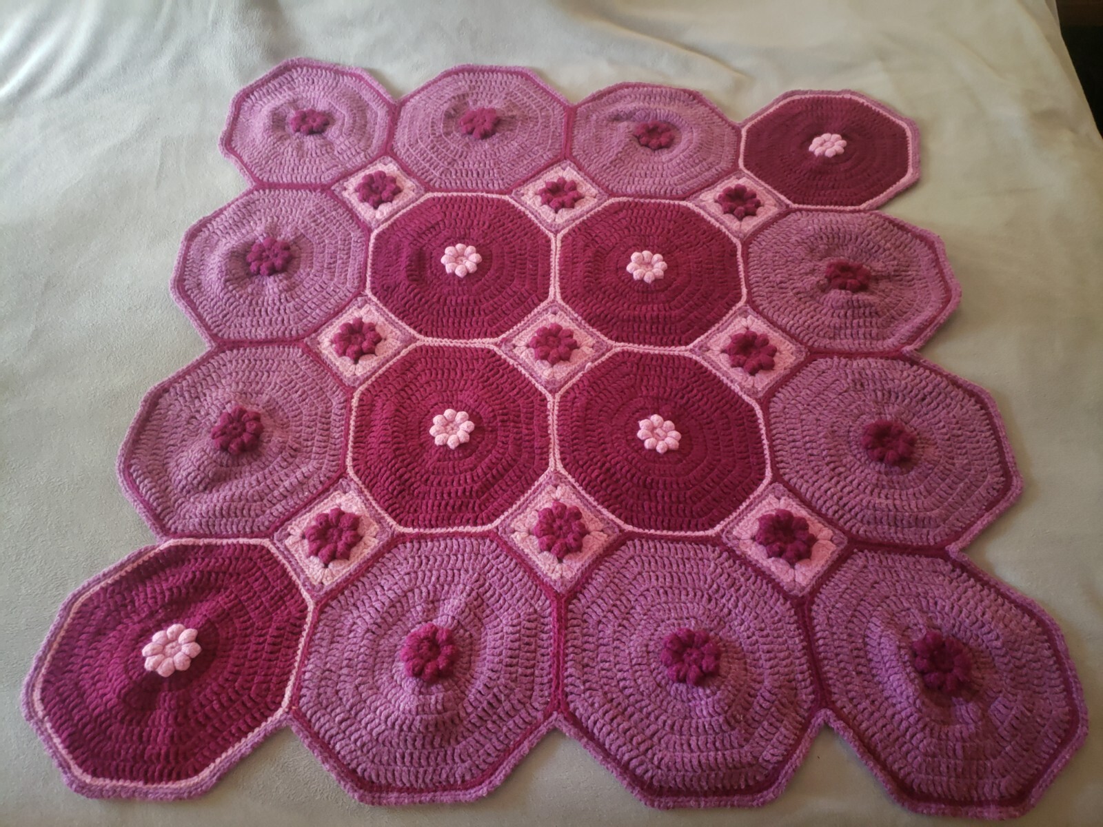 vtg Granny Octagon Squares Crochet Afghan Throw Blanket boho burgundy ...