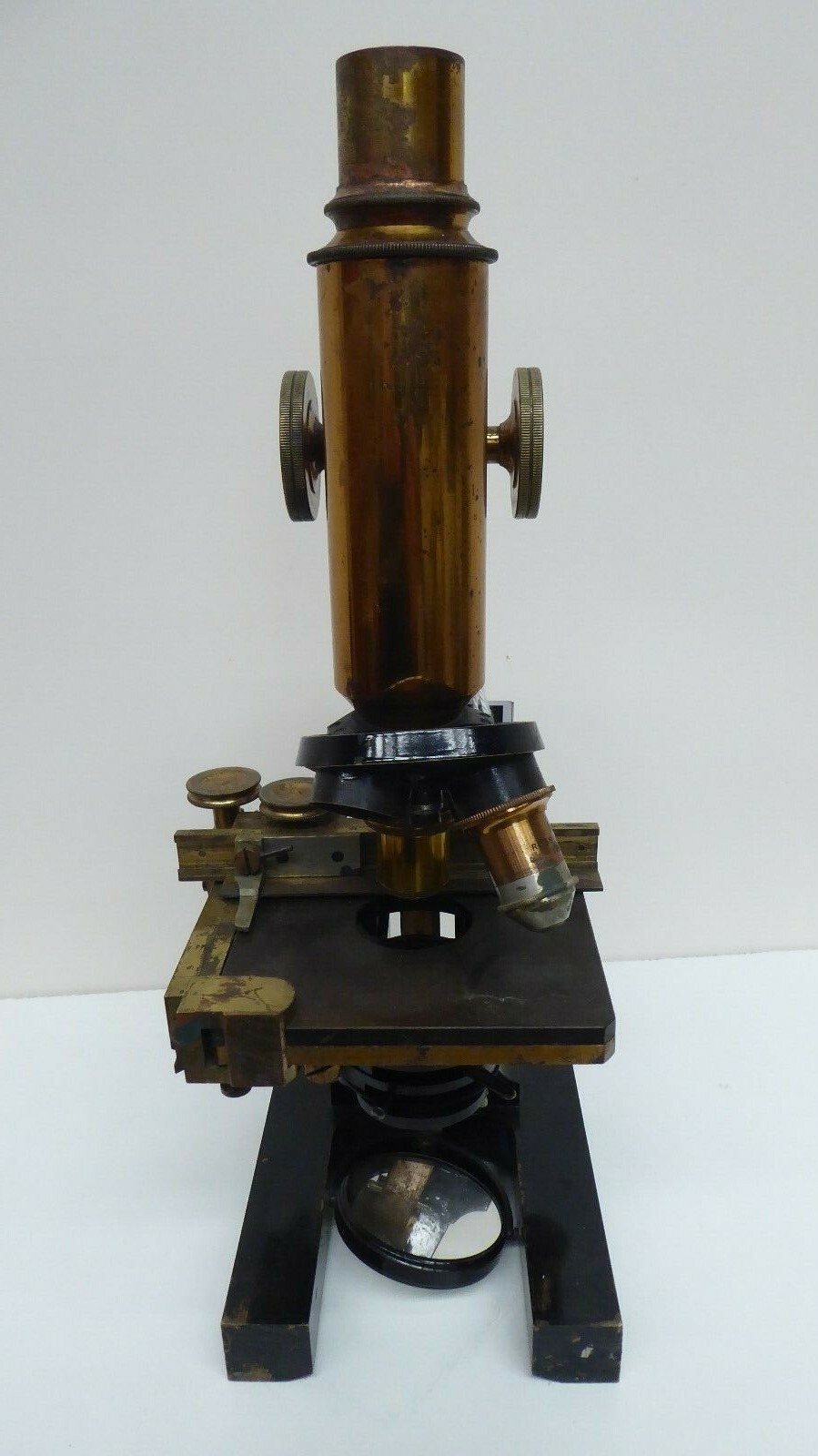 VINTAGE SCIENCE LAB MICROSCOPE ROSS BRASS ANTIQUE ARMY MILITARY BROAD ...