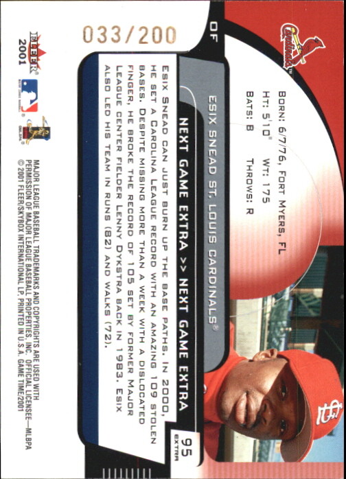 2001 Fleer Game Time Next Game Extra #95 Esix Snead /200 - NM-MT | eBay