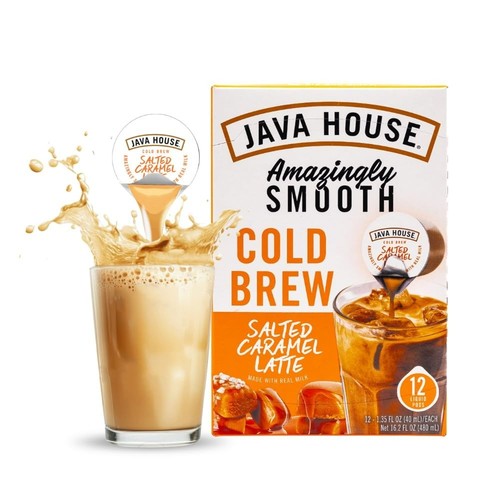 JAVA HOUSE Salted Caramel Latte Cold Brew Coffee Pods, (12 Count) Peel and Pour | eBay