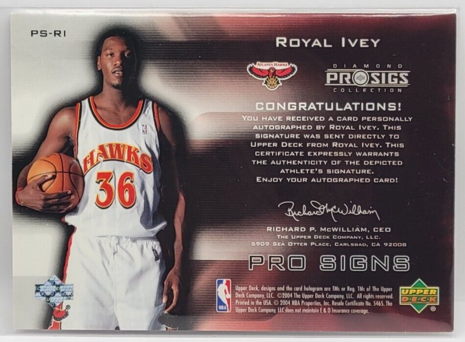 04-05 Upper Deck Pro-Sigs Pro Signs Royal Ivey Rookie Autograph ...
