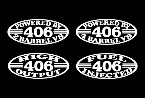2 406 V8 SBC ENGINE DECALS 2 4 BARREL HIGH OUTPUT FUEL INJECTED BORED ...