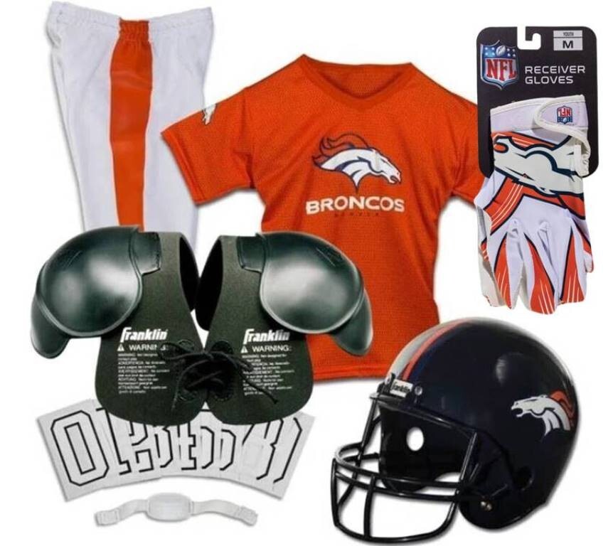 Denver Broncos Kids NFL 8pc Deluxe Football Uniform Set, Ages 7-9 | eBay